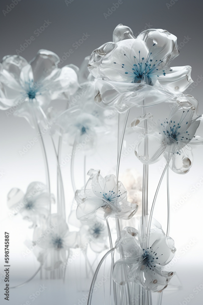 Translucent futuristic inorganic flowers, white background, behance ...