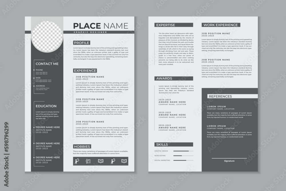 Professional modern and clean double pages resume template, CV layout ...