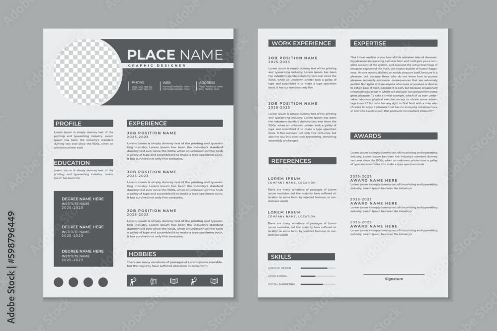 Professional modern and clean double pages resume template, CV layout design with mockup Stock ...