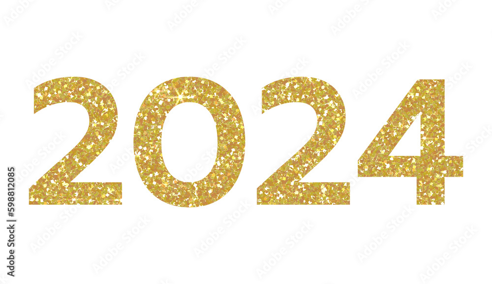2024 Golden glitter symbol on transparent background. 2024 YEAR. Design ...