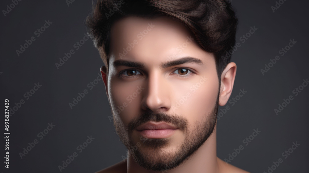 Beauty face of a man model on a grey studio background. Generative AI ...