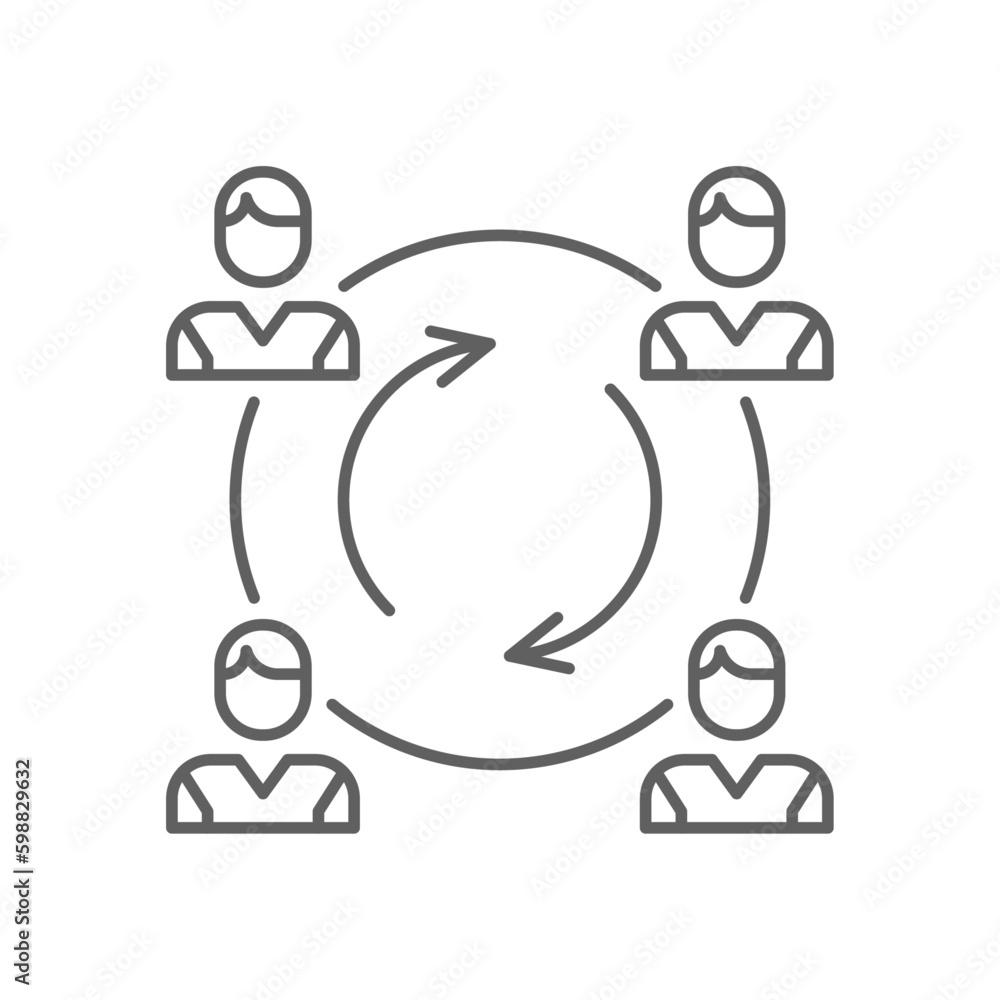 Team rotation Team work icon with black outline style. management ...