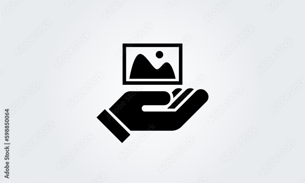 Image gallery, hand icon, silhouette Landscape photo pictogram, album ...