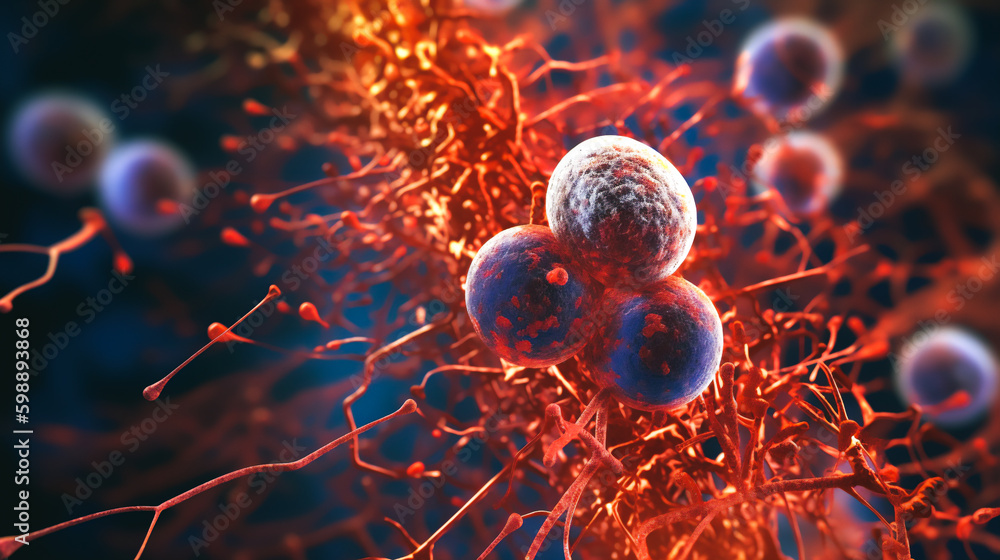 microscopic view of blood vessels in a human body, with a section ...