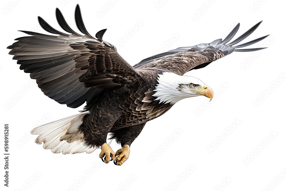 Bald eagle flying isolated on white, transparent background, PNG ...