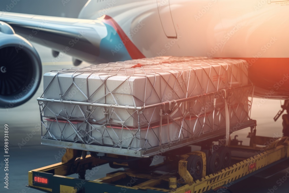 Close-up detail view of cargo cart trolley full with commercial parcels ...