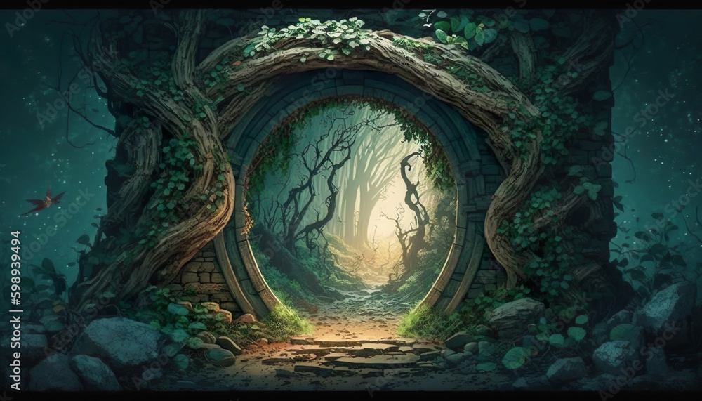 Fantasy Forest Portal Landscape - Generative AI Stock Illustration ...
