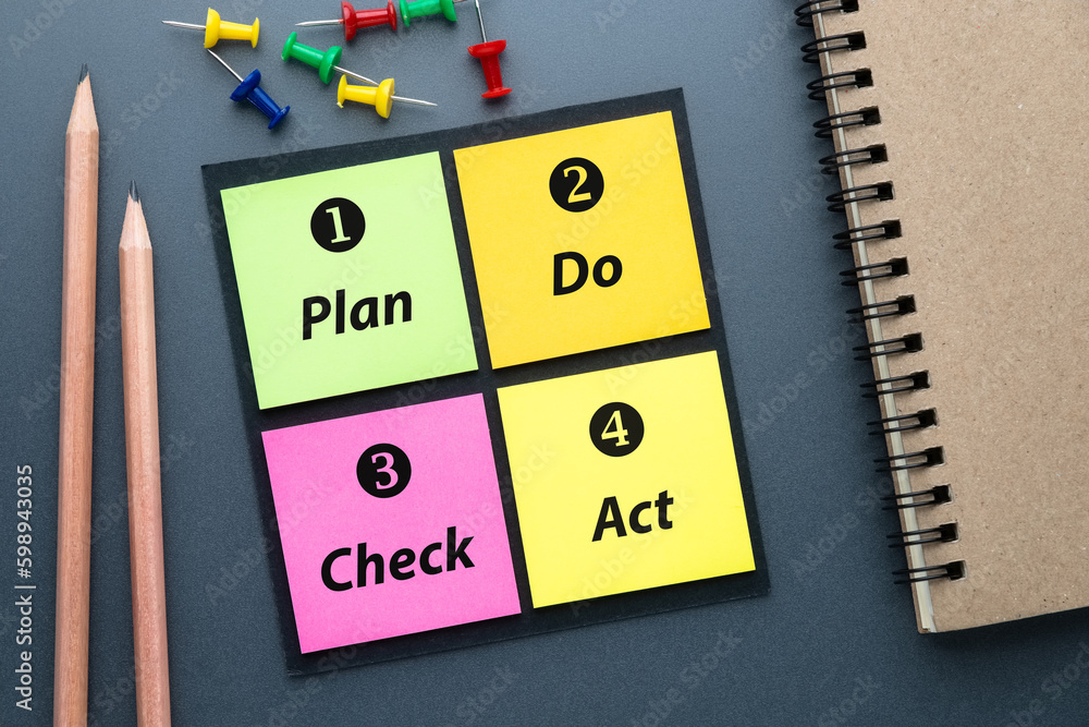 Plan, Do, Check, Act, or PDCA text on sticky note on the desk Stock ...