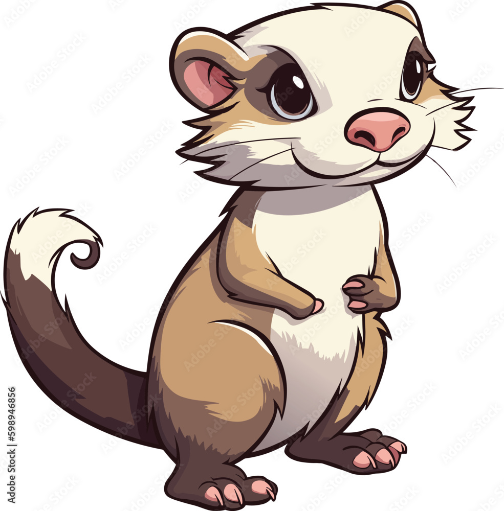 Cute cartoon mascot ferret vector illustration isolated on white ...