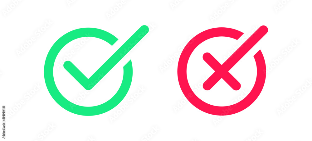 Checkmark and cancel icon. Tick, close symbol. Right, wrong signs ...
