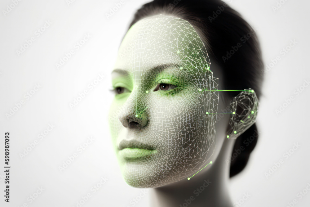 Generative AI illustration visualisation of young female face with ...