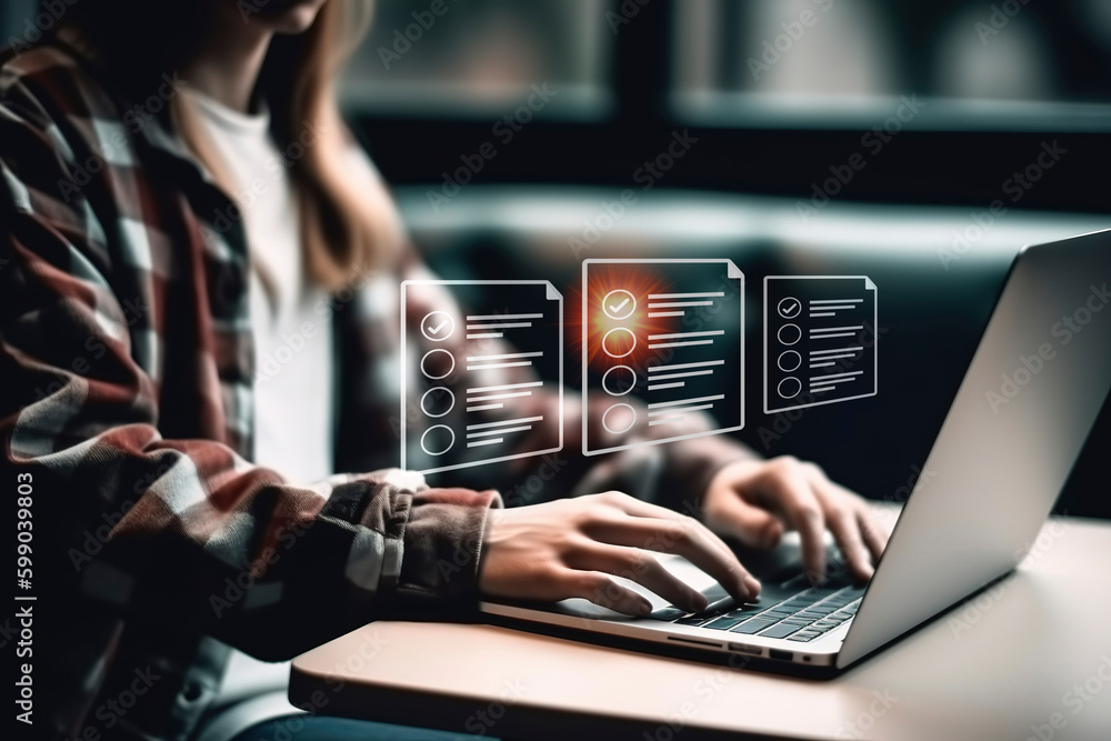 Quick checklist concept, business women working checklist questionnaire ...