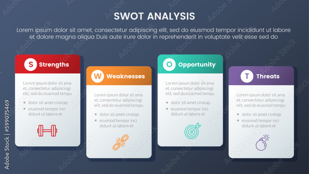 swot analysis concept with table square shape box right direction ...