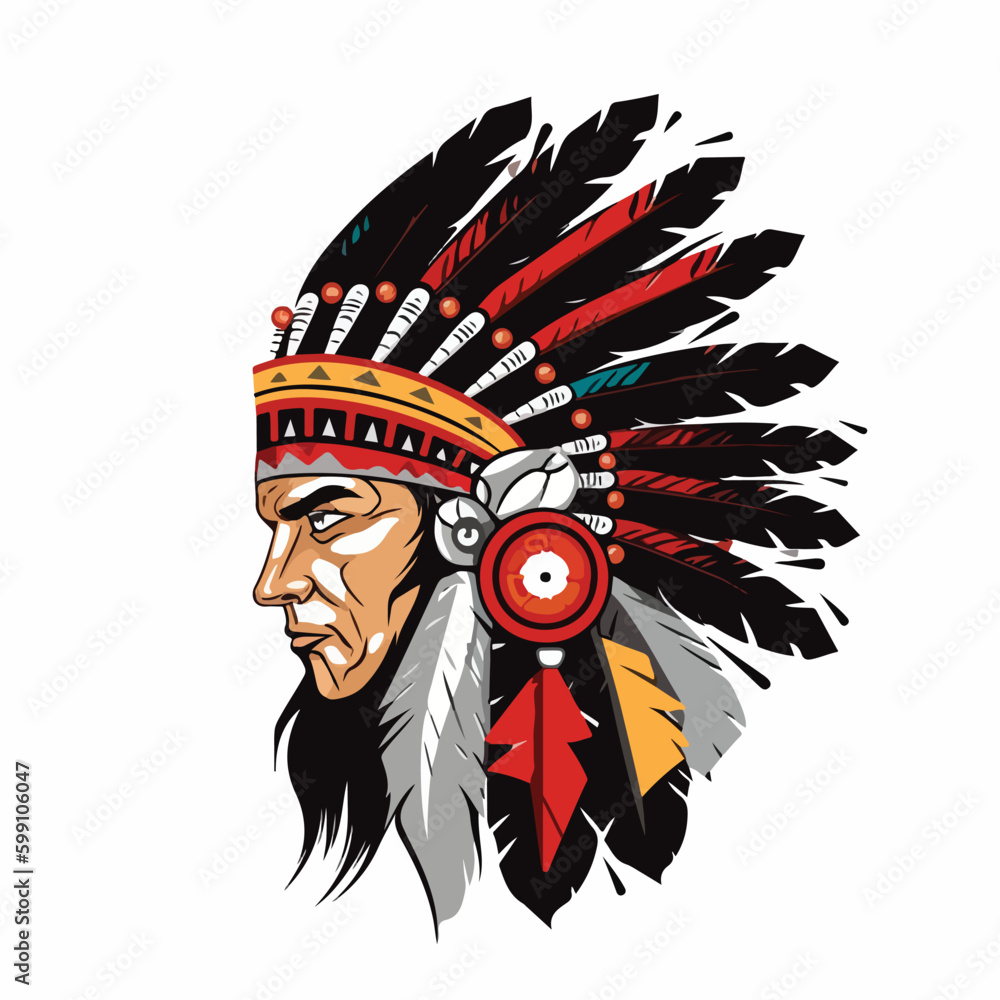Vector illustration of aborogin apache native american indian face with ...