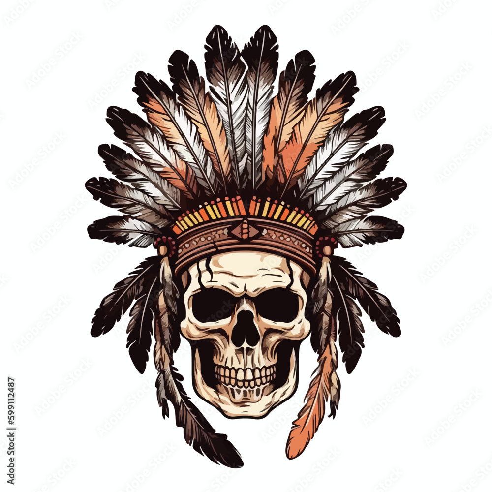 Vector illustration of skull head aborogin apache native american ...