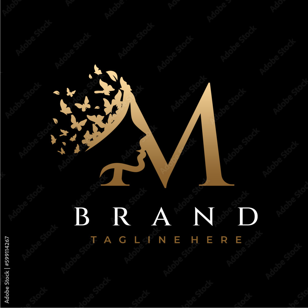 Letter M Beauty Butterfly Crown Logo Design Stock Vector | Adobe Stock