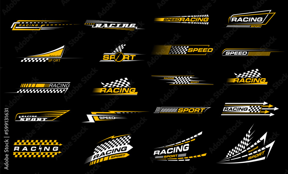 Race sport car stripe stickers, checker decals. Motocross competition ...