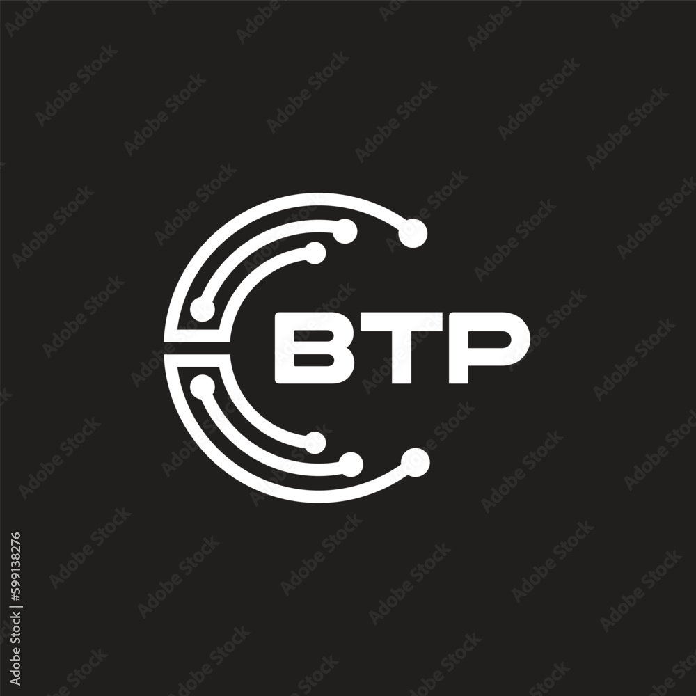 Vector de Stock BTP letter technology logo design on black background ...