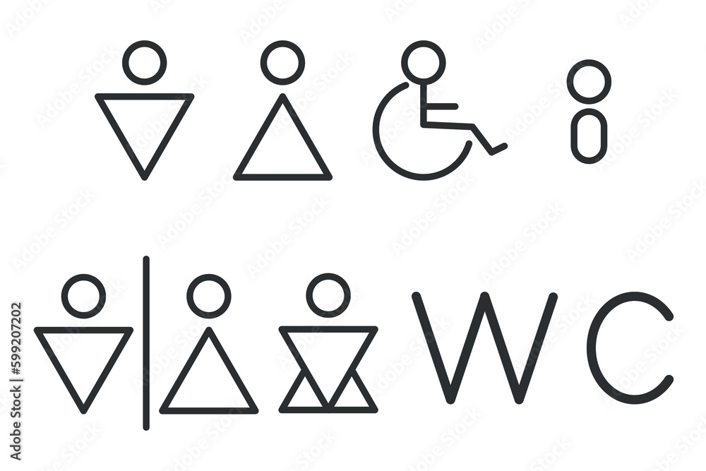 Toilet line icon set. WC sign. Men,women,mother with baby and handicap ...