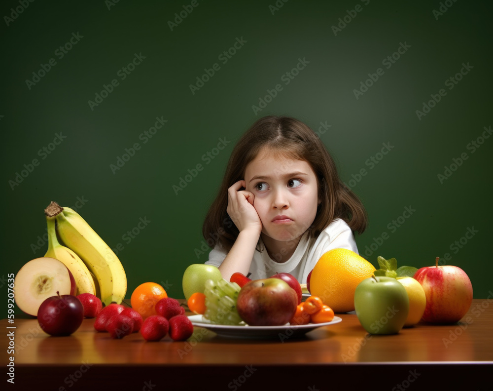 Ilustración de Stock Frustrated Girl Frowning at Healthy Plate ...