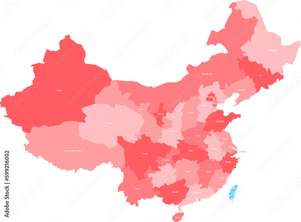 Political map of Taiwan and China. Both countries with administrative ...