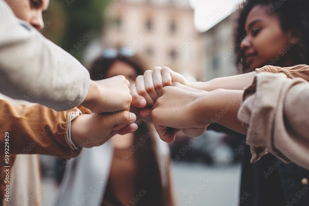 Group of young multiracial people making fist as symbol of unity ...