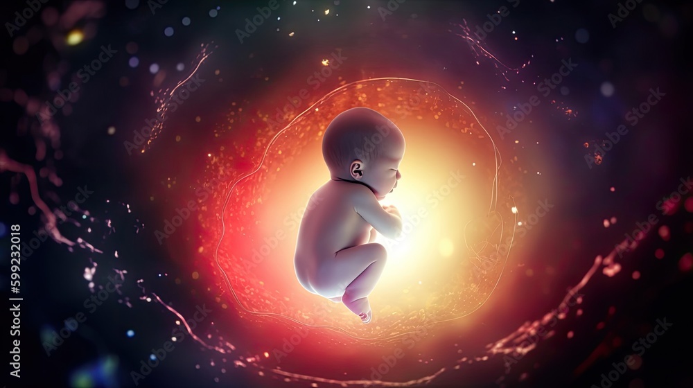 Child in womb, unborn little baby in utero of mother, development of ...