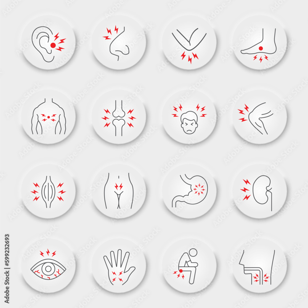 Body pain line icon set, organs ache symbols collection, vector ...