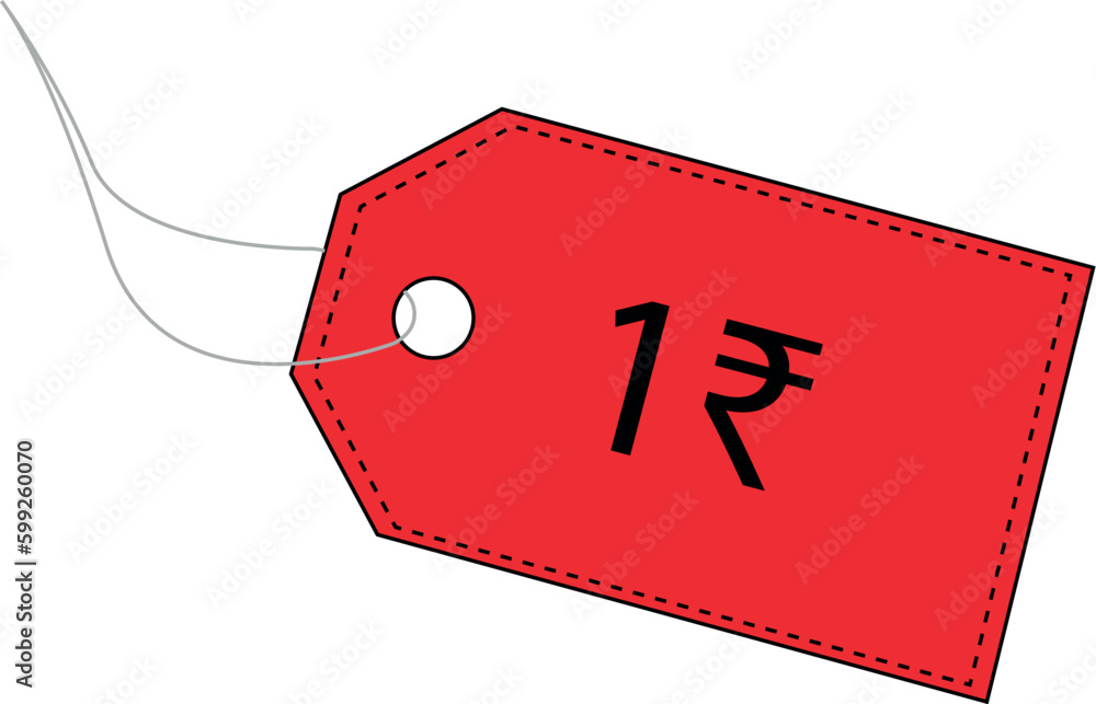 One rupee. 1 rupee. Indian rupees. Label price tag design. Sale tag ...