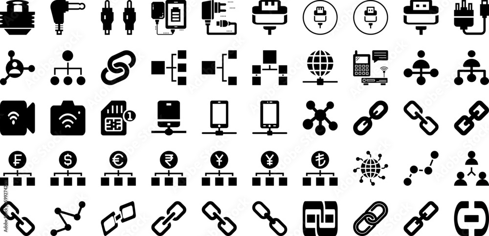 Connect Icon Set Isolated Silhouette Solid Icons With Vector ...