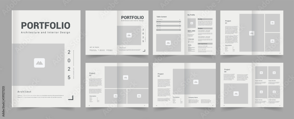 Architecture portfolio, a4 standard size print ready portfolio template and interior portfolio ...