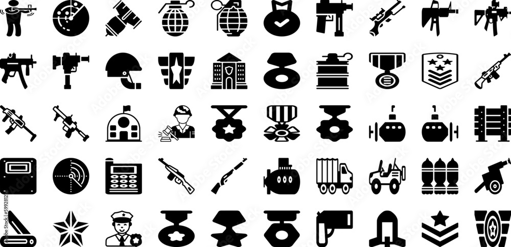 Military Icon Set Isolated Silhouette Solid Icons With Military, Symbol ...