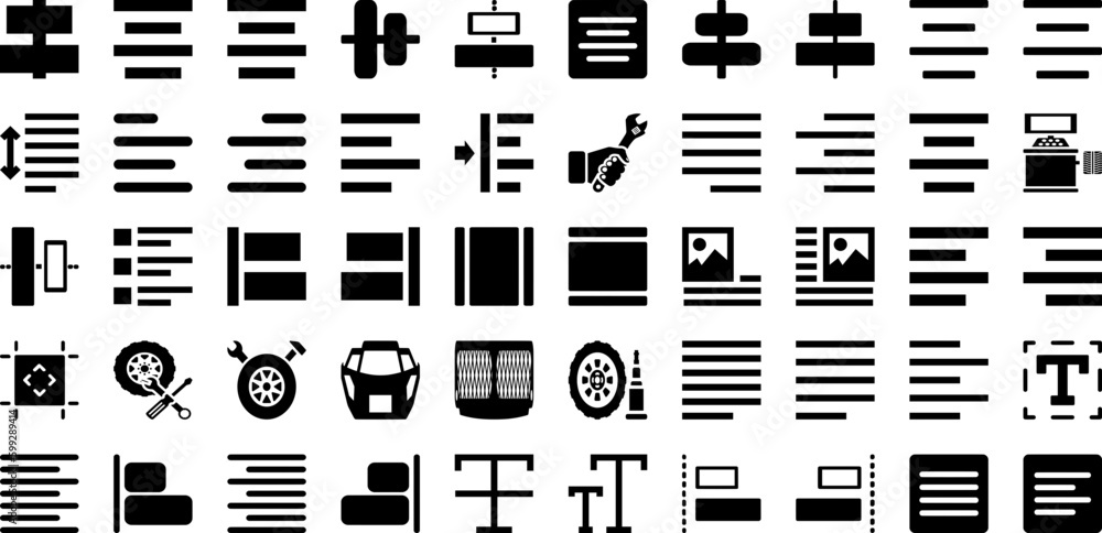 Align Icon Set Isolated Silhouette Solid Icons With Icon, Illustration ...