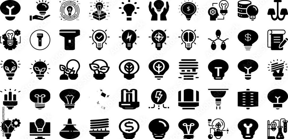 Bulb Icon Set Isolated Silhouette Solid Icons With Electric, Energy ...