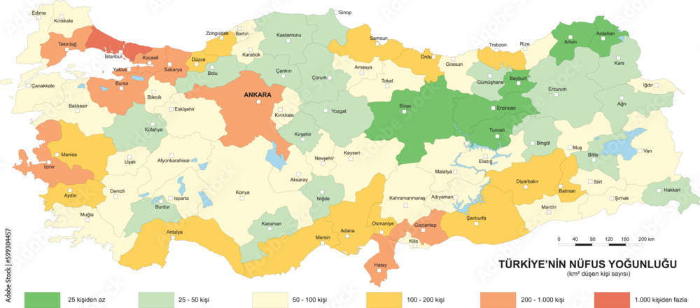 Turkey Population density of provinces map Stock Vector | Adobe Stock