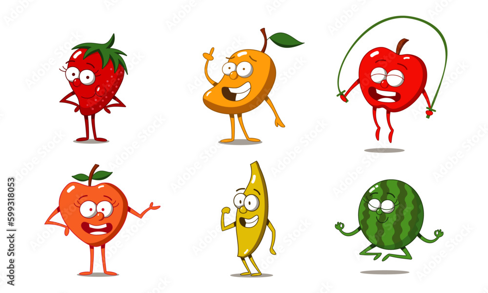 Cartoon fruit characters. Fruits vector illustration. Stock Vector ...