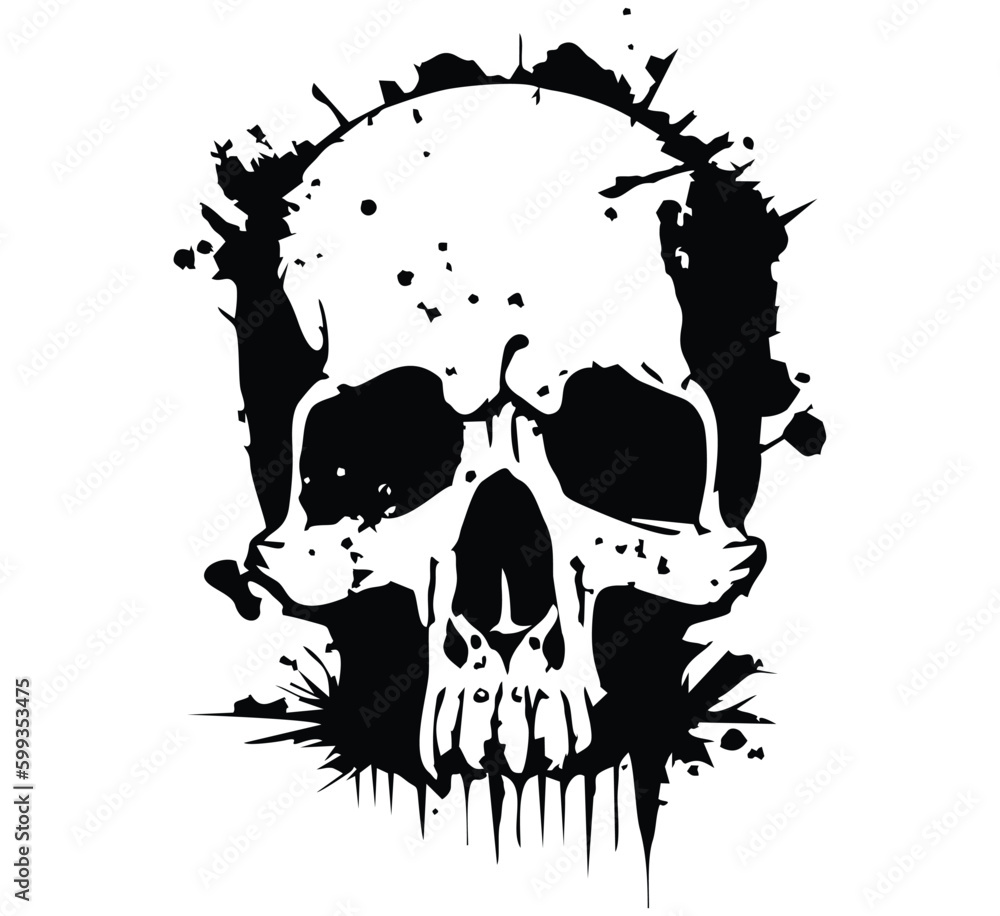 Stylized image of a human skull in grunge style. Vector illustration ...