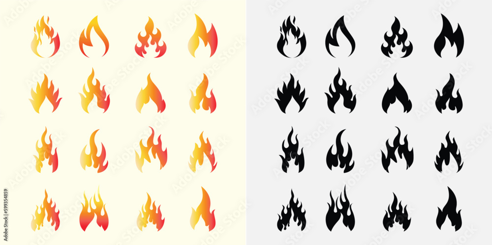 Cartoon campfire. Fire flames, bright fireball, heat wildfire and red ...