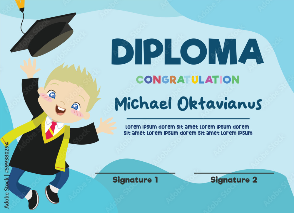 Cute diploma certificate template for preschool, kindergarten or ...