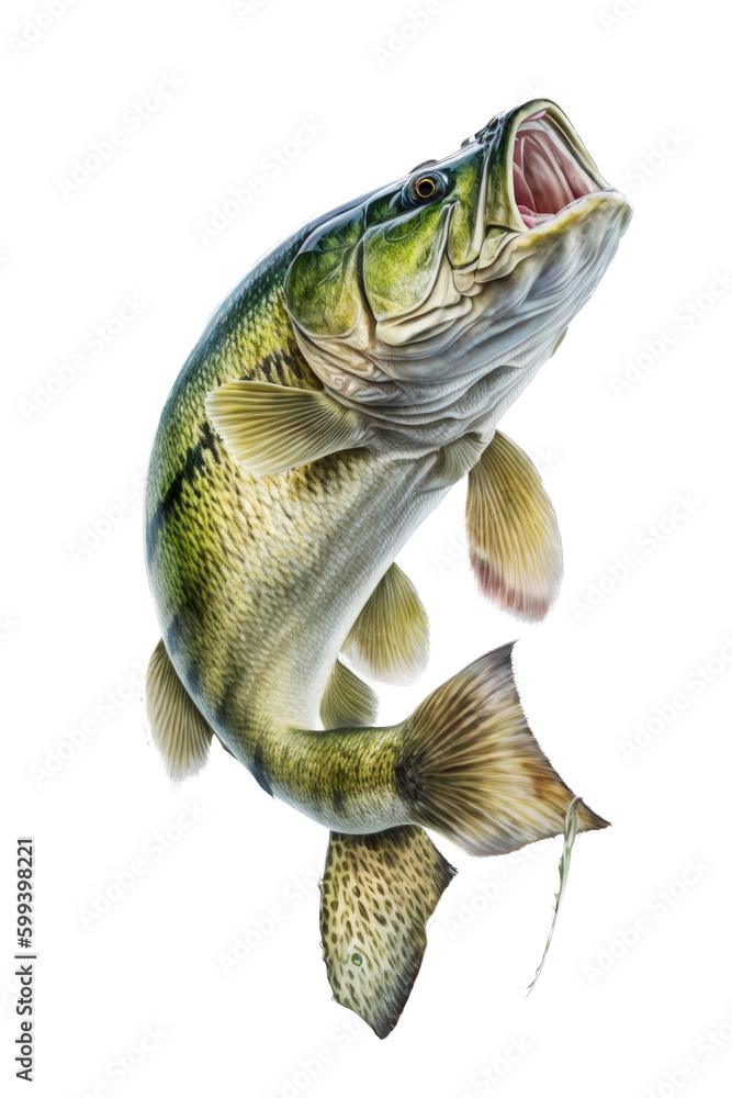 an isolated Largemouth Bass swimming, freshwater sportfishing, bass ...