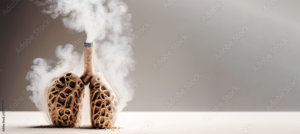 Smoky Lungs of sick person from which tobacco smoke comes, a diseased ...