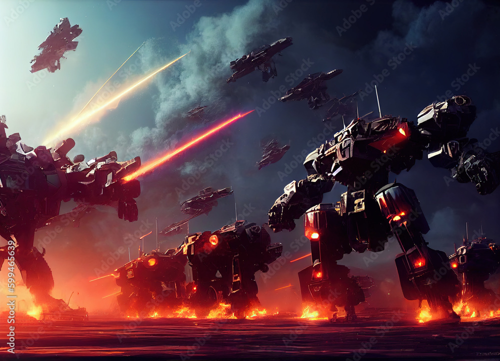 Стокова ілюстрація Ravishing and powerful mech warrior in advanced ...