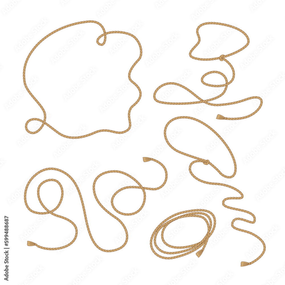 Wild west rodeo rope lasso vector illustration set isolated on white ...