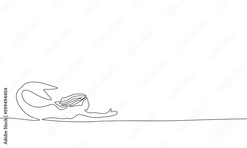One line continuous mermaid. Line art, sea woman as hand drawn outline ...