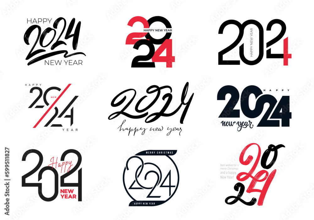 Set of 2024 typography logo design concept. Happy new year 2024 logo ...