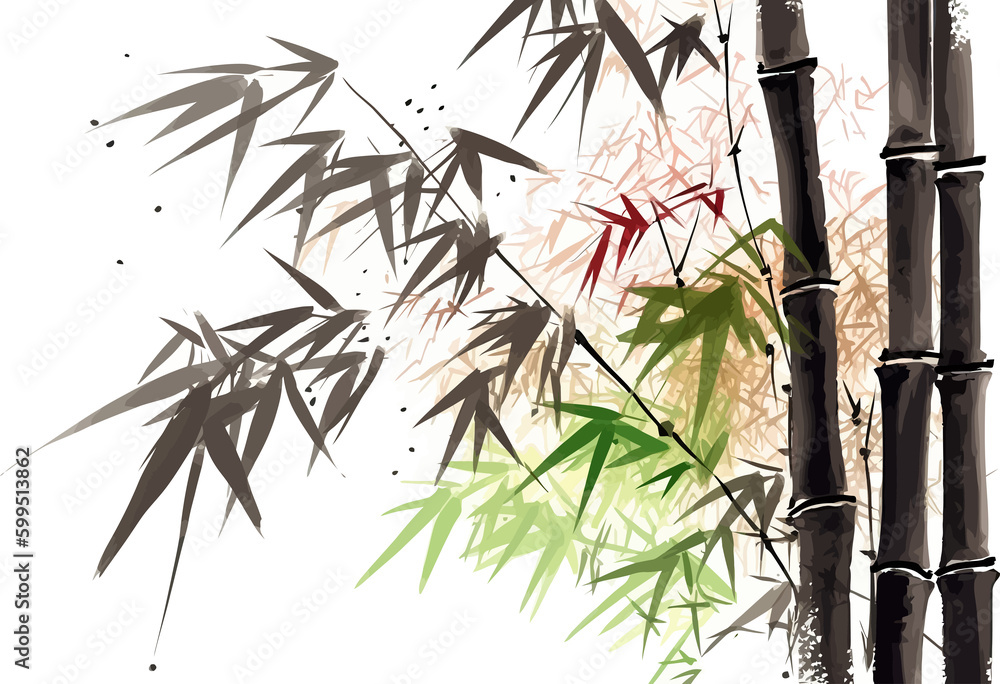Bamboo and sakura in color.Traditional oriental, minimalistic Japanese ...