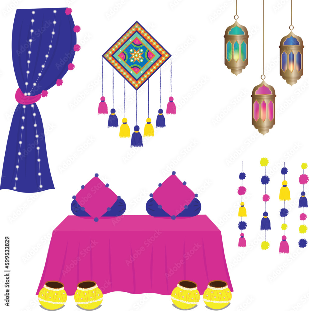 mehndi decorations illustration indian wedding decoration ornaments ...