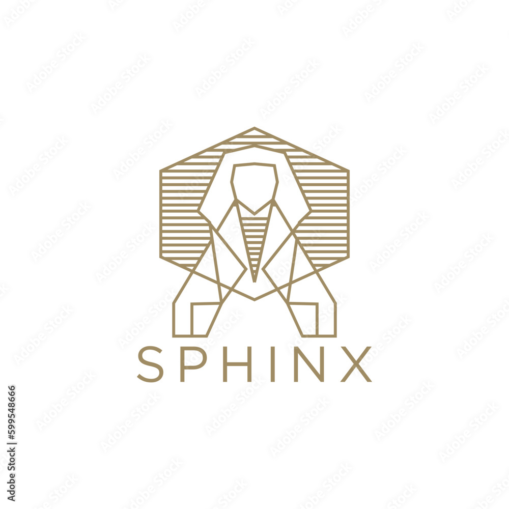 Luxurious Sphinx egyptian landmark mono line logo icon design template ...