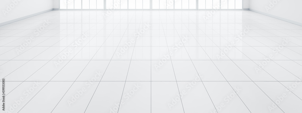 White tile floor with grid line of square texture pattern in ...