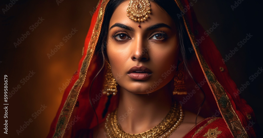 Portrait of a traditionally dressed woman of Indian origin wearing a ...